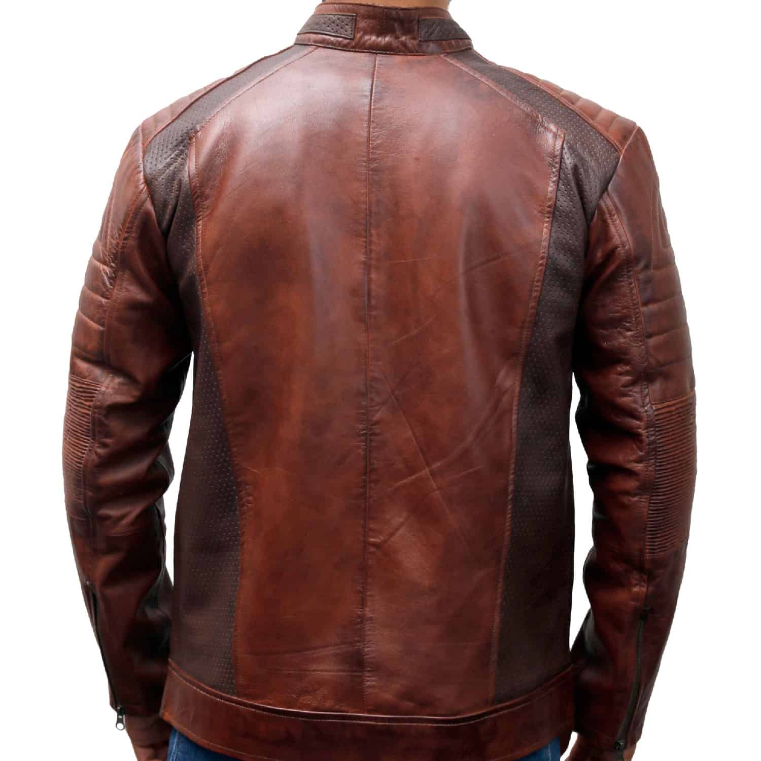 Men's Cafe Racer Distressed Brown Leather Motorcycle Jacket